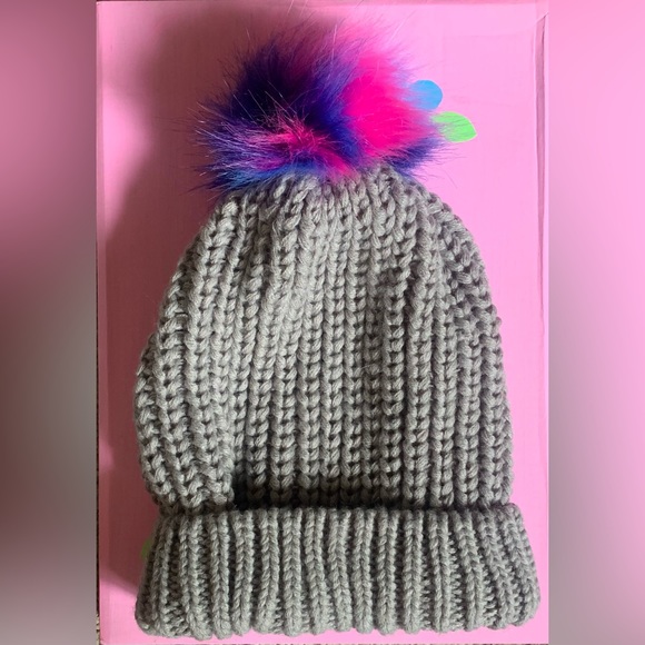 Accessories | The Hat Is A Dark Gray Color The Puff Ball Is Pink And ...